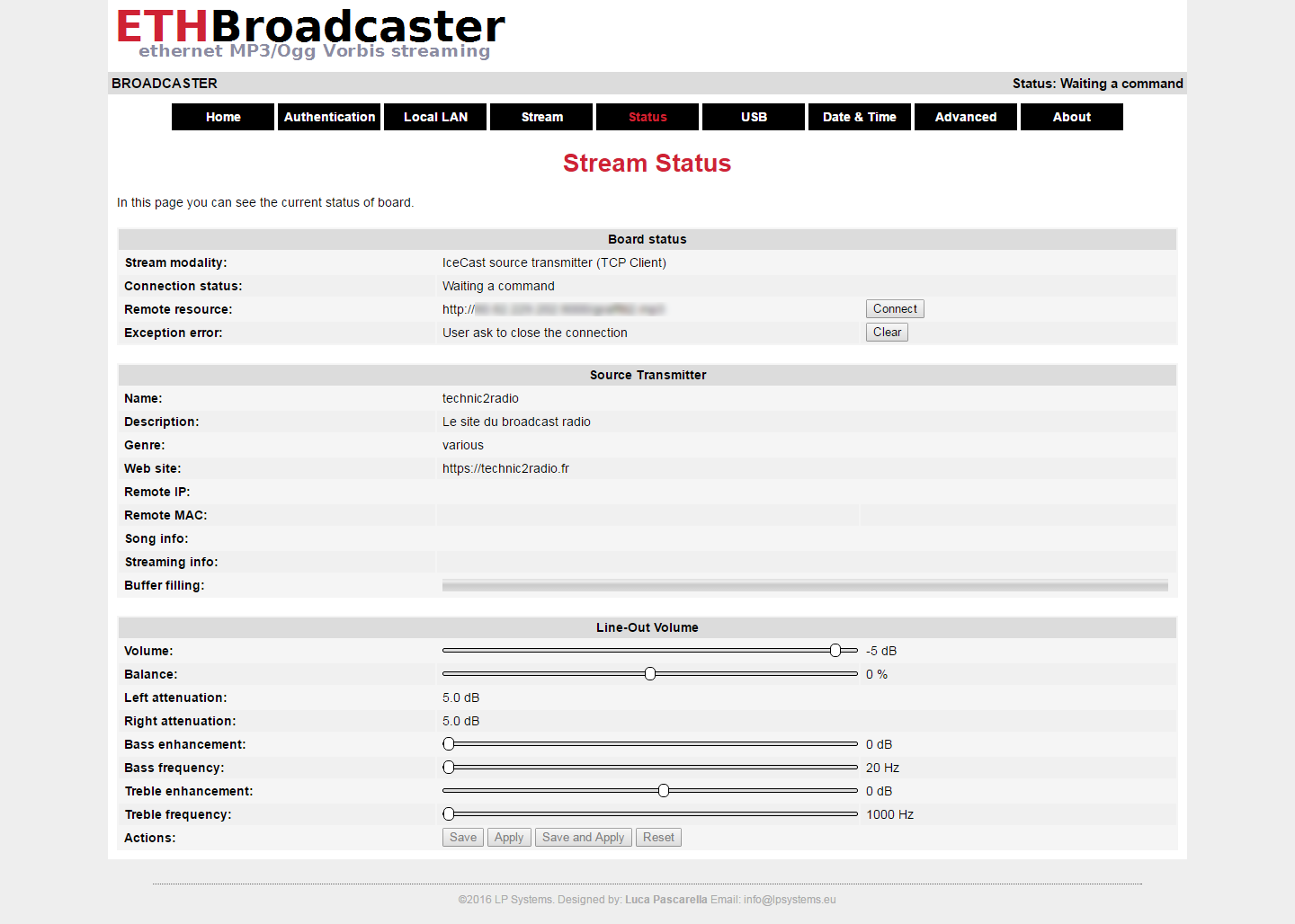 Stream Status – Broadcaster – LP Systems – technic2radio.fr